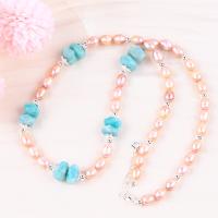 China 6mm Natural Purple Freshwater Pearl & Amazonite Handmade Necklace - 2PCS MOQ, Copper Silver Plating for sale