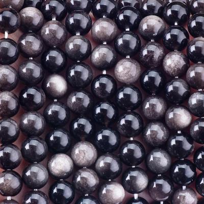 China 8mm Silver Obsidian Gemstone Beads 45cm Strand Healing Crystal for Jewelry Making for sale