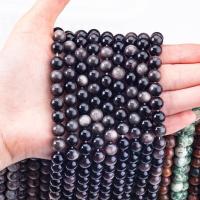China 8mm Silver Obsidian Gemstone Beads 45cm Strand Healing Crystal for Jewelry Making for sale
