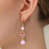 China Multifacted Natural Crystal Rose Quartz Round Shape Bead With Pink Oval Shape Charm Beaded Earring for sale