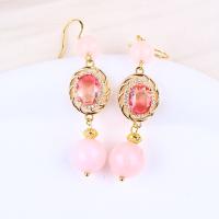 China Multifacted Natural Crystal Rose Quartz Round Shape Bead With Pink Oval Shape Charm Beaded Earring for sale