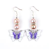 China 9MM Purple Baroque Freshwater Pearl Earrings with Butterfly Charm - Copper Silver Plating, 2PCS MOQ, Unisex Dangle Design for sale