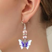 China 9MM Purple Baroque Freshwater Pearl Earrings with Butterfly Charm - Copper Silver Plating, 2PCS MOQ, Unisex Dangle Design for sale