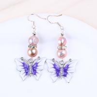 China 9MM Purple Baroque Freshwater Pearl Earrings with Butterfly Charm - Copper Silver Plating, 2PCS MOQ, Unisex Dangle Design for sale