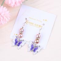 China 9MM Purple Baroque Freshwater Pearl Earrings with Butterfly Charm - Copper Silver Plating, 2PCS MOQ, Unisex Dangle Design for sale