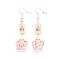 China 8mm Freshwater Pink Pearl Dangle Hook Earrings with Flower Charm - Copper Silver Plating, Unisex Jewelry for sale