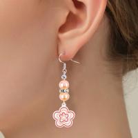 China 8mm Freshwater Pink Pearl Dangle Hook Earrings with Flower Charm - Copper Silver Plating, Unisex Jewelry for sale