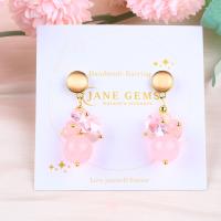 China Pink Chalcedony Crystal Stud Earrings Round Bead 8mm Copper Silver Plating Unisex Jewelry for sale