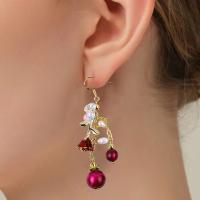 China 10mm & 8mm Rose Red Tiger Eye Crystal Earrings with White Pearl and Rose Flower Design - 2PCS Minimum Order for sale