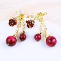 China 10mm & 8mm Rose Red Tiger Eye Crystal Earrings with White Pearl and Rose Flower Design - 2PCS Minimum Order for sale