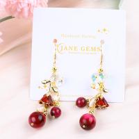 China 10mm & 8mm Rose Red Tiger Eye Crystal Earrings with White Pearl and Rose Flower Design - 2PCS Minimum Order for sale