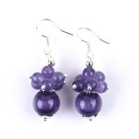 China 8mm Purple Cat Eye Handmade Drop Earrings Copper Silver Plating Unisex Jewelry for sale
