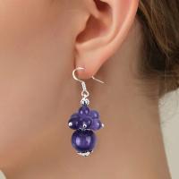 China 8mm Purple Cat Eye Handmade Drop Earrings Copper Silver Plating Unisex Jewelry for sale