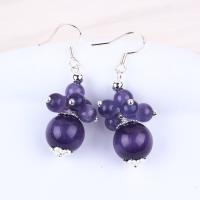 China 8mm Purple Cat Eye Handmade Drop Earrings Copper Silver Plating Unisex Jewelry for sale