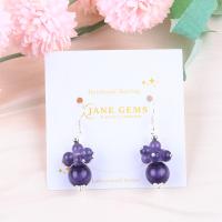 China 8mm Purple Cat Eye Handmade Drop Earrings Copper Silver Plating Unisex Jewelry for sale