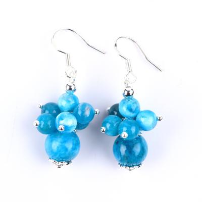 China 6mm 10mm Natural Apatite Crystal Dangle Earrings Copper Silver Plating Unisex Jewelry for sale