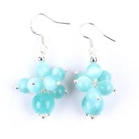 China 8mm 10mm Light Lake Blue Jade Round Bead Dangle Earrings Unisex Healing Jewelry Gift for sale