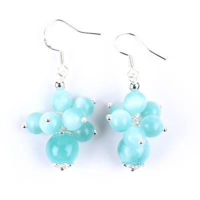 China 8mm 10mm Light Lake Blue Jade Round Bead Dangle Earrings Unisex Healing Jewelry Gift for sale