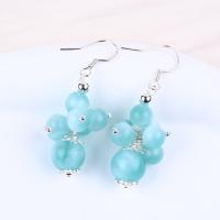 China 8mm 10mm Light Lake Blue Jade Round Bead Dangle Earrings Unisex Healing Jewelry Gift for sale