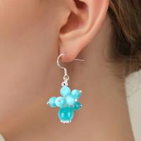 China 8mm 10mm Light Lake Blue Jade Round Bead Dangle Earrings Unisex Healing Jewelry Gift for sale