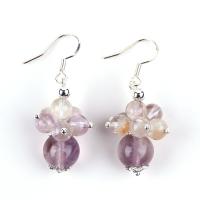 China Natural Lavender Azeztulite Crystal Bead Dangle Earring 8mm 10mm Flower Drop for sale