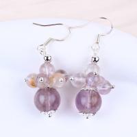 China Natural Lavender Azeztulite Crystal Bead Dangle Earring 8mm 10mm Flower Drop for sale