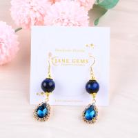 China 12mm Blue Tiger Eye Crystal Round Beaded Short Dangle Earring Copper Gold Plated Unisex Jewelry for sale