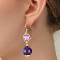 China 14mm Natural Amethyst Crystal Round Bead Short Dangle Earrings Copper Gold Plated Unisex Jewelry Gift for sale