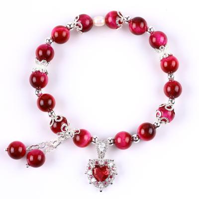 China 8mm Rose Red Tiger Eye Round Beaded Stretch Bracelet Healing Crystal Jewelry for sale