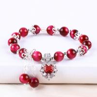 China 8mm Rose Red Tiger Eye Round Beaded Stretch Bracelet Healing Crystal Jewelry for sale