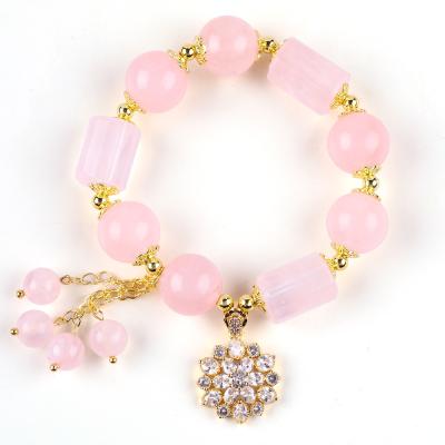 China 12mm 14mm Natural Rose Quartz Crystal Bead Bracelet Healing Gemstone Stretch Bracelet for Daily Wear for sale