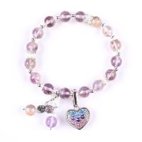 China Handmade Lavender Azeztulite Natural Stone Bead Bracelet 8mm Round with Heart Charm for Gift for sale
