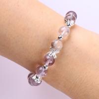 China Handmade Lavender Azeztulite Natural Stone Bead Bracelet 8mm Round with Heart Charm for Gift for sale