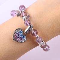 China Handmade Lavender Azeztulite Natural Stone Bead Bracelet 8mm Round with Heart Charm for Gift for sale