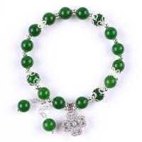 China 8mm Darker Green Jade Beaded Bracelet with Spinner Flower Charm Spiritual Healing Round Stretch for sale