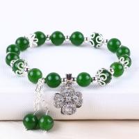 China 8mm Darker Green Jade Beaded Bracelet with Spinner Flower Charm Spiritual Healing Round Stretch for sale