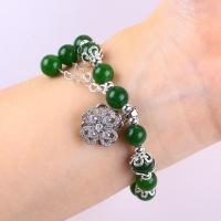 China 8mm Darker Green Jade Beaded Bracelet with Spinner Flower Charm Spiritual Healing Round Stretch for sale
