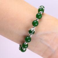 China 8mm Darker Green Jade Beaded Bracelet with Spinner Flower Charm Spiritual Healing Round Stretch for sale