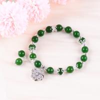 China 8mm Darker Green Jade Beaded Bracelet with Spinner Flower Charm Spiritual Healing Round Stretch for sale