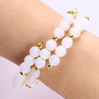 China Genuine White Weathered Agate Crystal Stone Spiritual Healing Round Shape Adjustable Double Layer Crystal Bead Bangle for sale