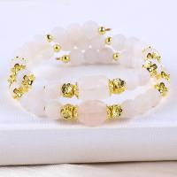 China Genuine White Weathered Agate Crystal Stone Spiritual Healing Round Shape Adjustable Double Layer Crystal Bead Bangle for sale