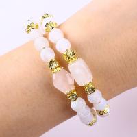 China Genuine White Weathered Agate Crystal Stone Spiritual Healing Round Shape Adjustable Double Layer Crystal Bead Bangle for sale
