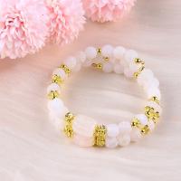 China Genuine White Weathered Agate Crystal Stone Spiritual Healing Round Shape Adjustable Double Layer Crystal Bead Bangle for sale