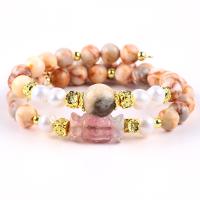 China Red Network Stone Handmade Gemstone Double Layer Adjustable Bead Bangle 8mm for sale