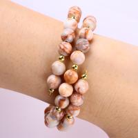 China Red Network Stone Handmade Gemstone Double Layer Adjustable Bead Bangle 8mm for sale