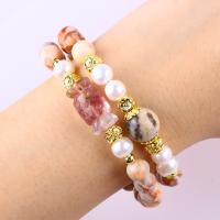China Red Network Stone Handmade Gemstone Double Layer Adjustable Bead Bangle 8mm for sale