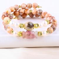 China Red Network Stone Handmade Gemstone Double Layer Adjustable Bead Bangle 8mm for sale