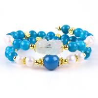 China Natural Apatite Crystal Stone Double Layer Adjustable Bangle Bracelet 8mm Beads Healing Jewelry Gift for sale