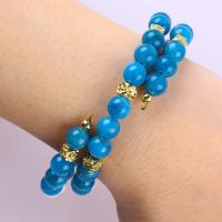 China Natural Apatite Crystal Stone Double Layer Adjustable Bangle Bracelet 8mm Beads Healing Jewelry Gift for sale
