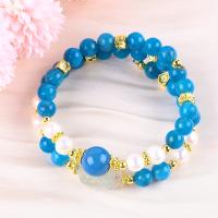 China Natural Apatite Crystal Stone Double Layer Adjustable Bangle Bracelet 8mm Beads Healing Jewelry Gift for sale